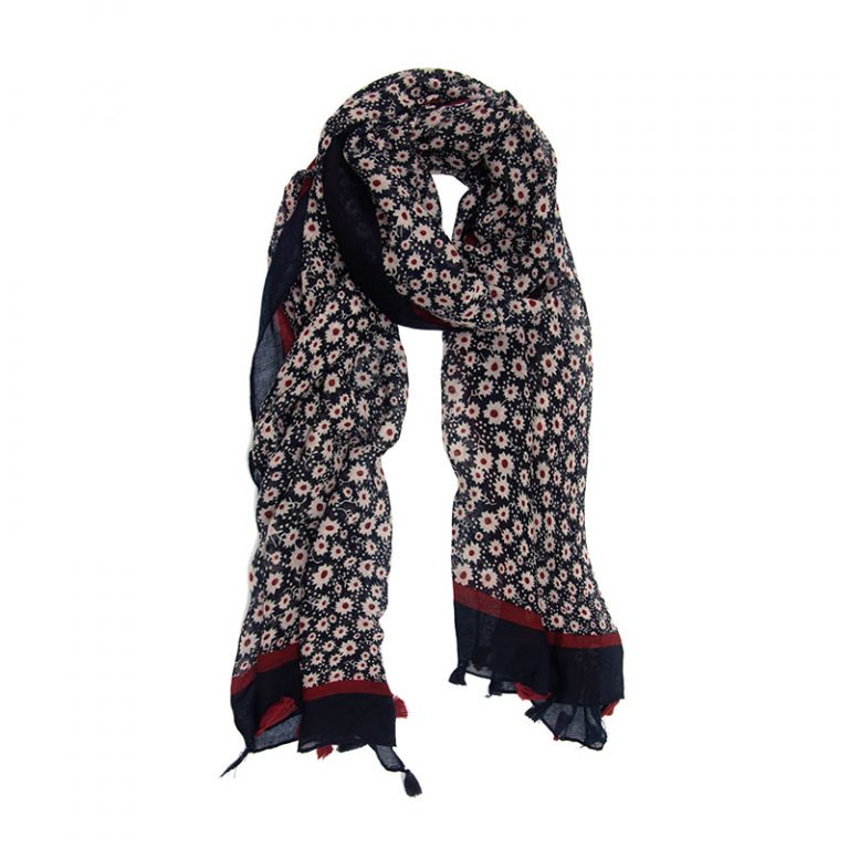 Navy Daisy Cascase Scarf | Joy Susan
